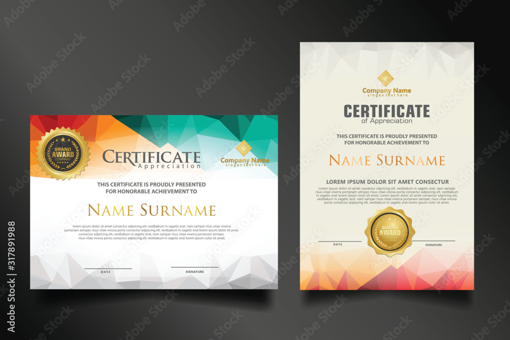 Set certificate template with dynamic and futuristic polygonal color ...