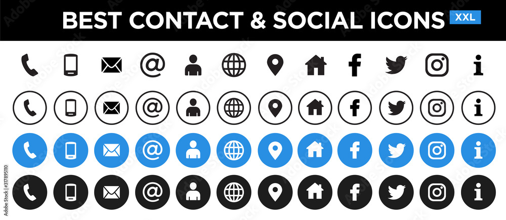 contact & social icons Stock Vector | Adobe Stock