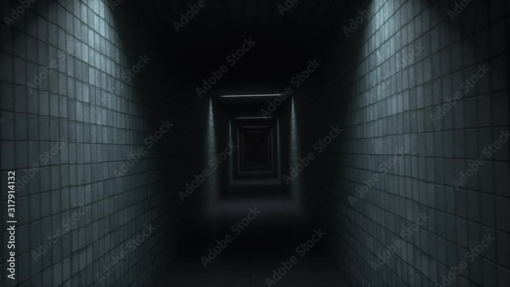 Infinite dark corridor walkthrough. Moving through endless dark mood ...