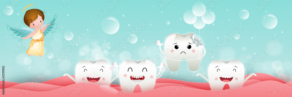 Cute cartoon Tooth extraction due to tooth decay.oral dental hygiene ...