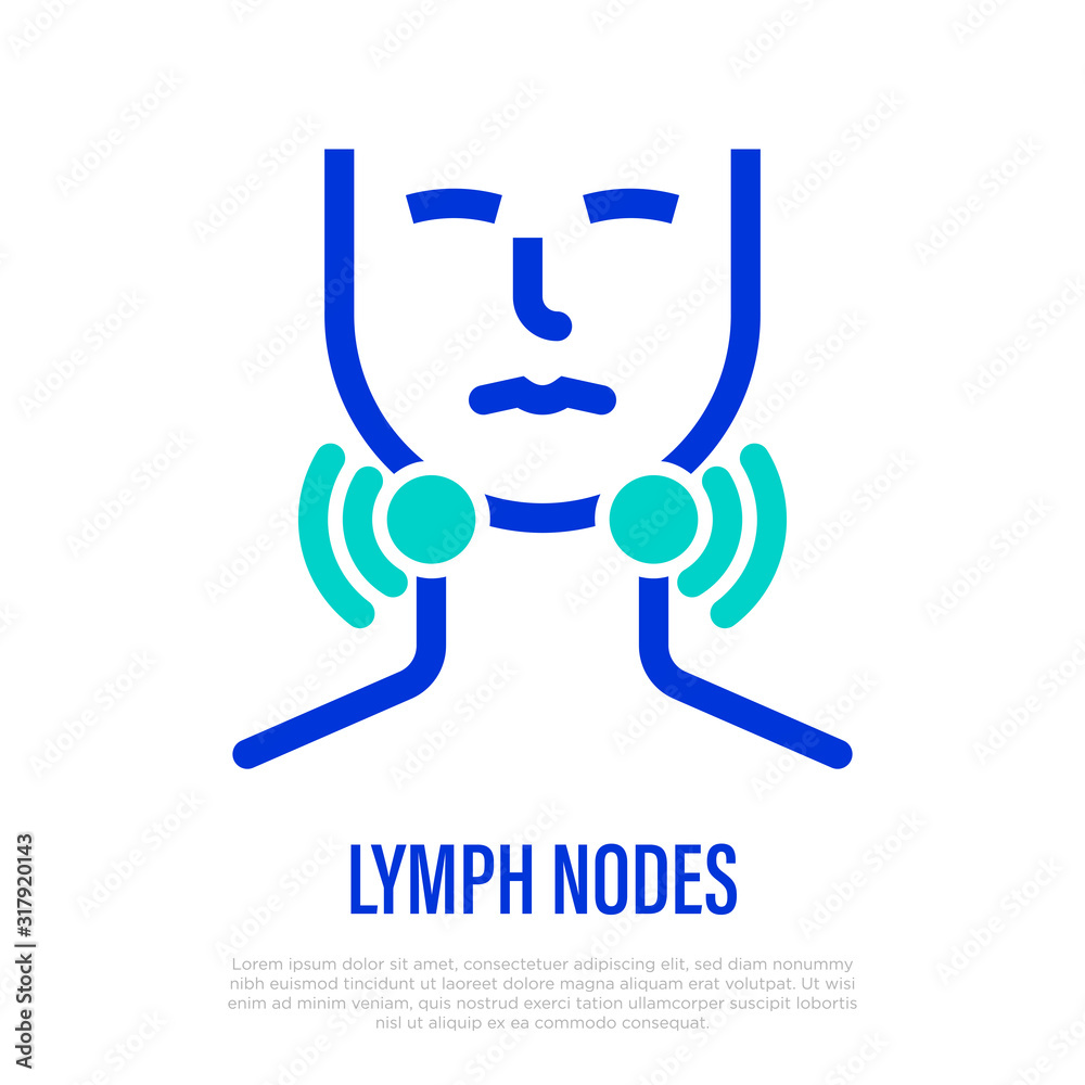 Lymph nodes. Inflammation on neck. Thin line icon. Healthcare and ...