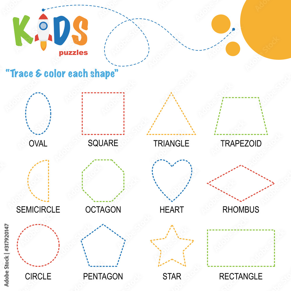 Trace & color the shape. Preschool worksheet practice. Printable easy ...