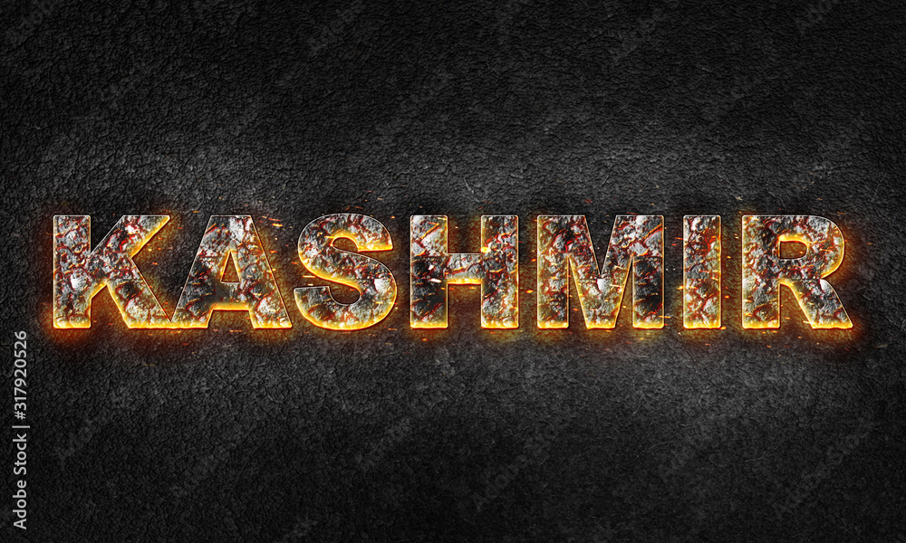 Word "Kashmir" is written with burning text effect on dark textured ...