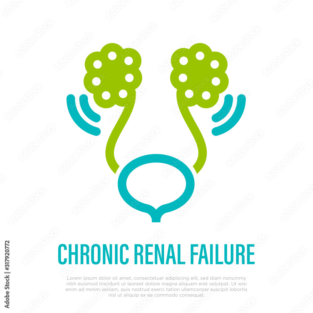 Chronic failure renal. Kidney disease. Pyelonephritis. Thin line icon ...