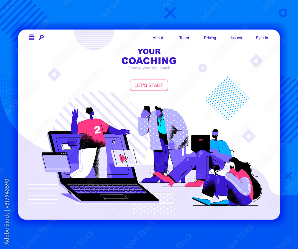 Coaching landing page vector template. Business training team website ...