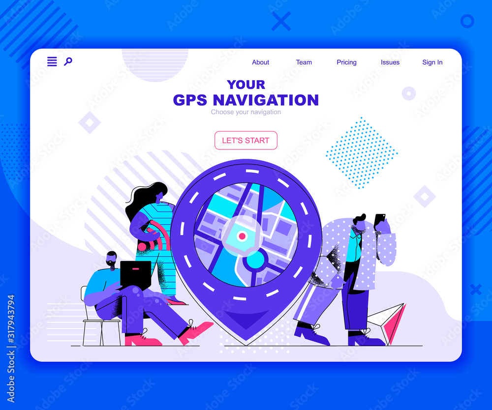 Vetor do Stock: GPS navigation landing page vector template. City map ...