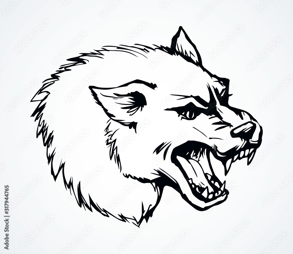 Open mouth. Grin. Vector drawing wolf Stock Vector | Adobe Stock