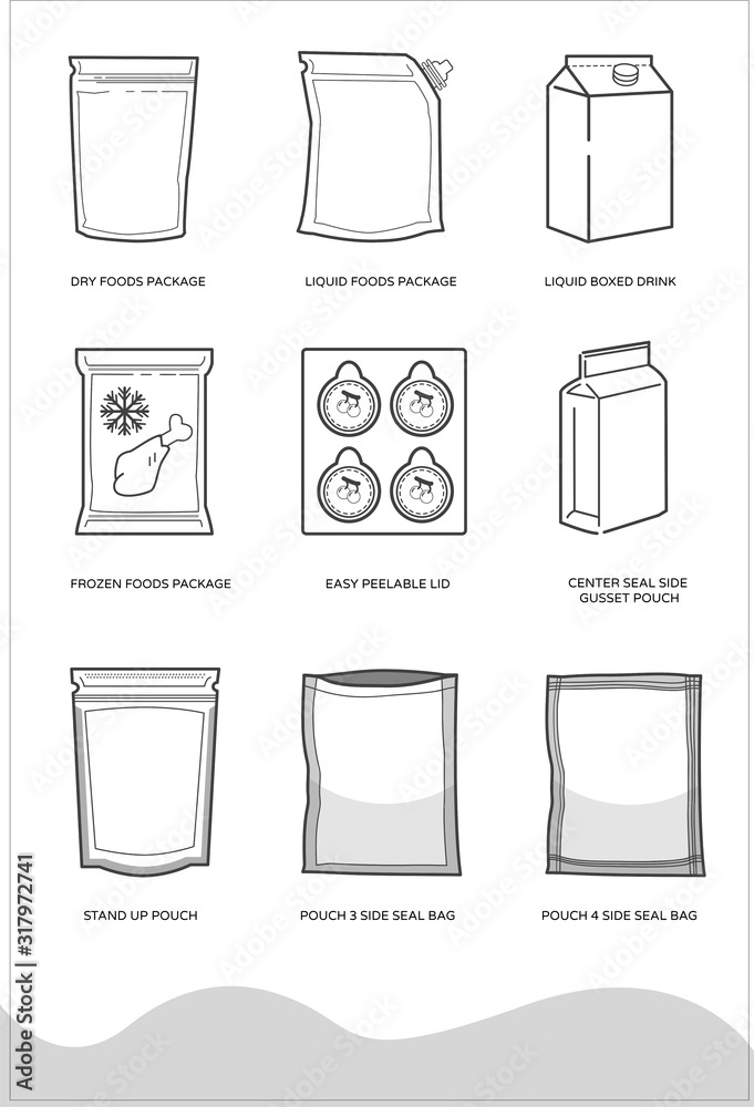 flexible packaging outlines set icons Stock Vector | Adobe Stock