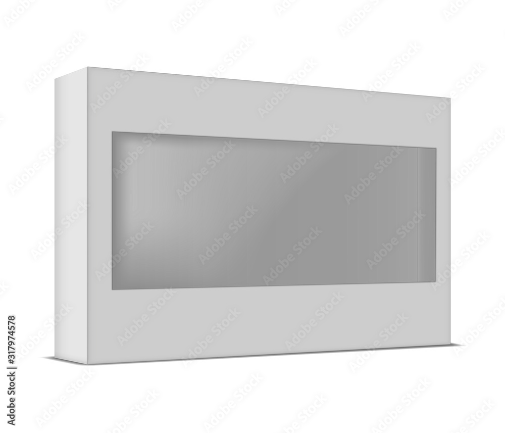 Cardboard box with transparent plastic window isolated on white ...