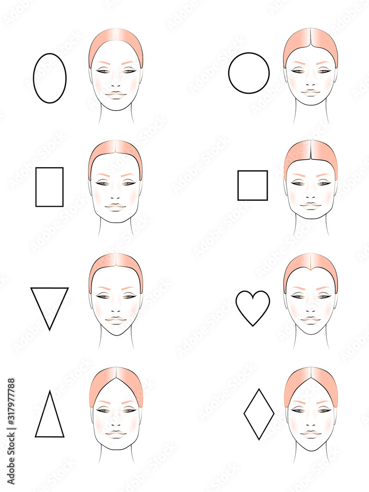 vector set with women's faces. Different face shapes to create makeup ...