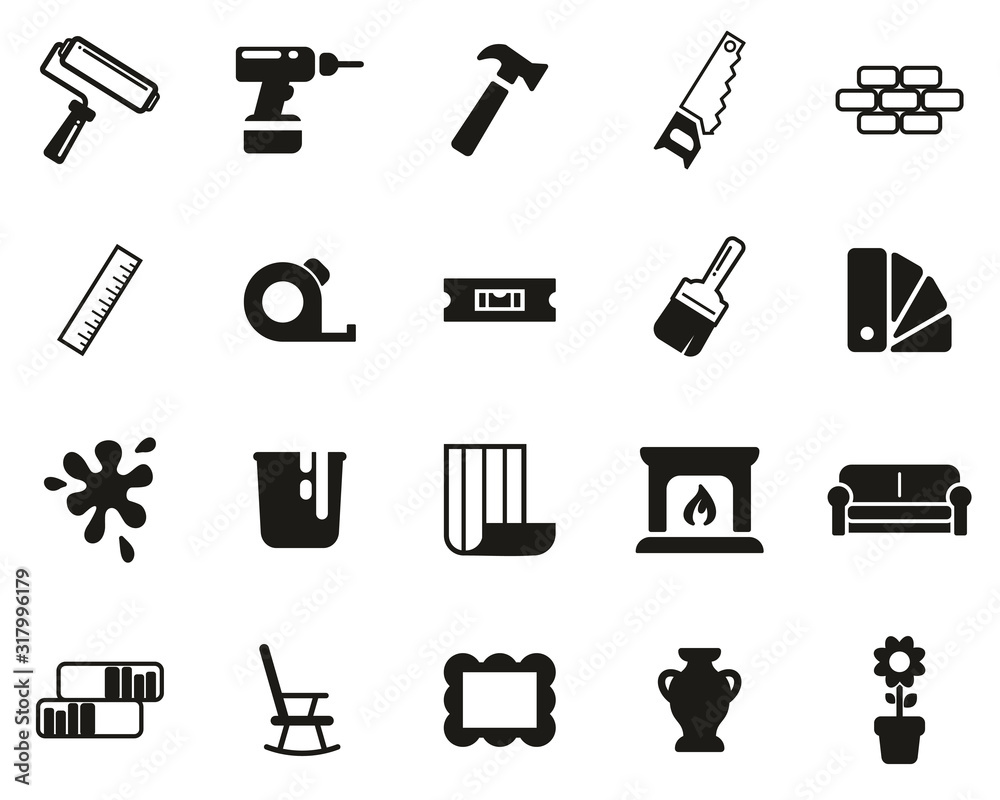 Home Decorating & Home Remodeling Icons Black & White Set Big Stock ...