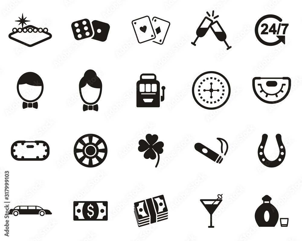 Las Vegas City & Culture Icons Black & White Set Big Stock Vector ...