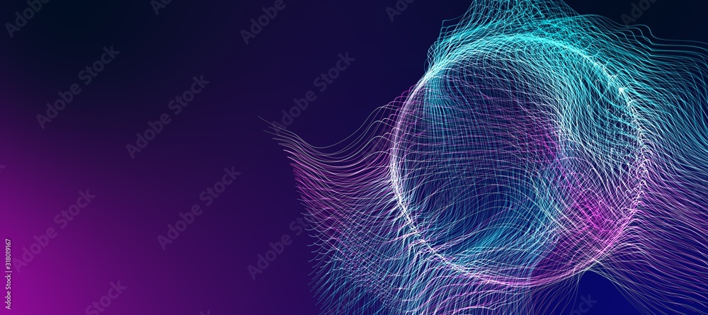 Neon globe sphere shiny stardust light. 3D world light line ...