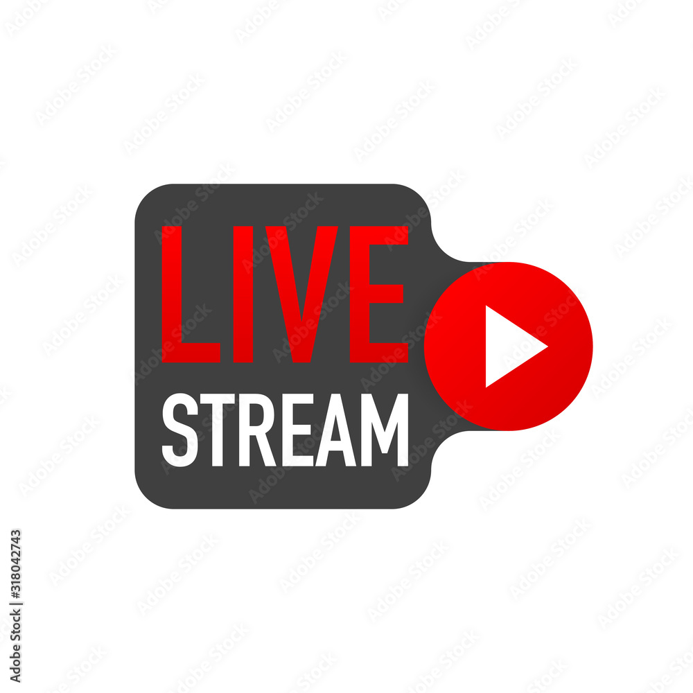 Live stream logo - red design element with play button for news and TV ...