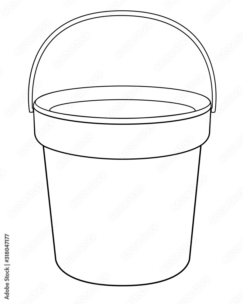 Bucket - a linear vector drawing for coloring. Plastic or metal bucket ...
