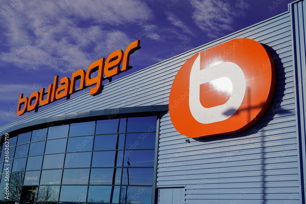 Boulanger Logo orange front shop French chain of electronics technology appliances retail store ...