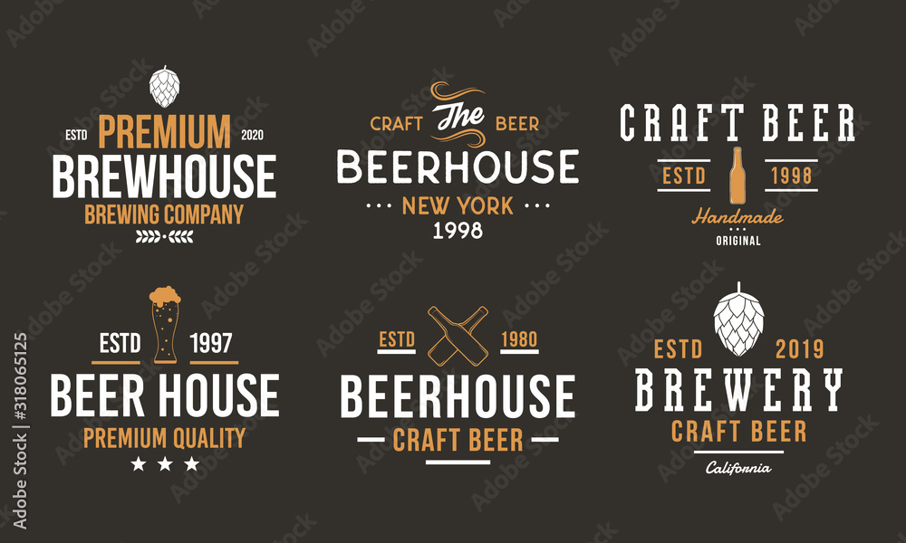 Beer, pub and bar retro logo set. Craft beer logo, poster design with ...