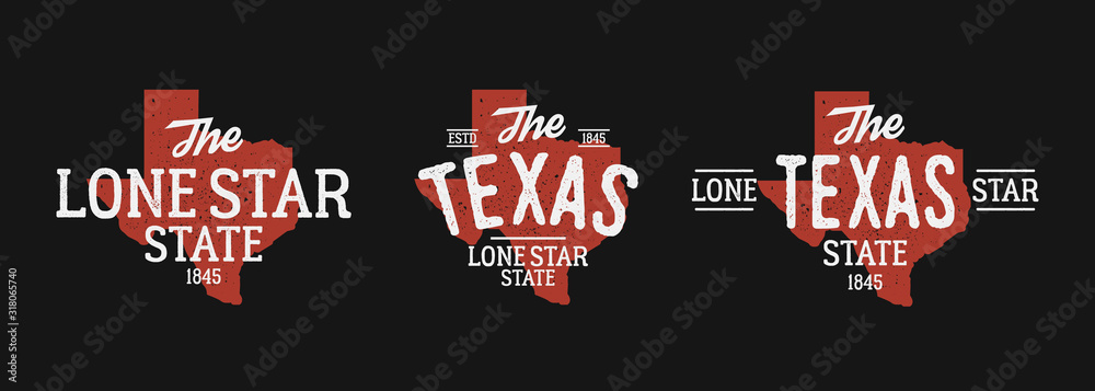 Texas logo map set. Print for T-shirt, typography. Texas map with stamp ...