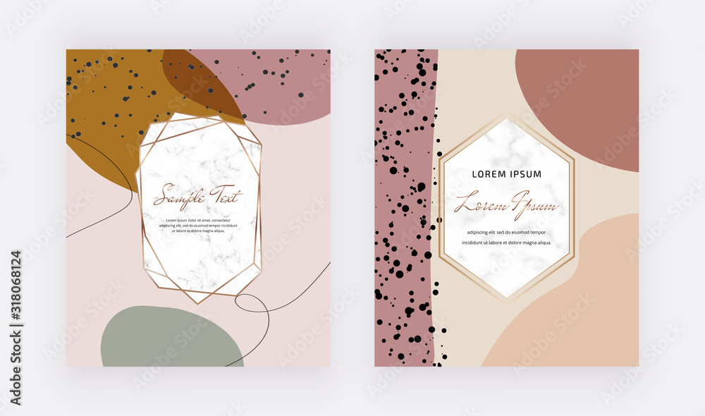 Hand painted cards with geometric shapes and marble frames. Modern ...