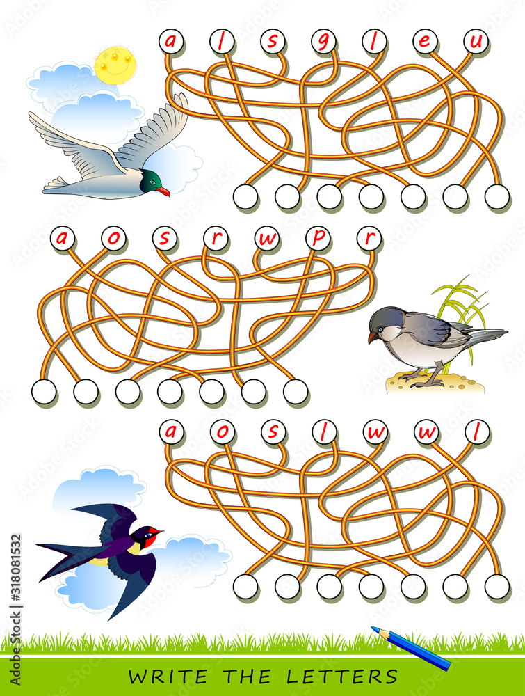 Logic puzzle game for study English with maze. Find correct places and ...