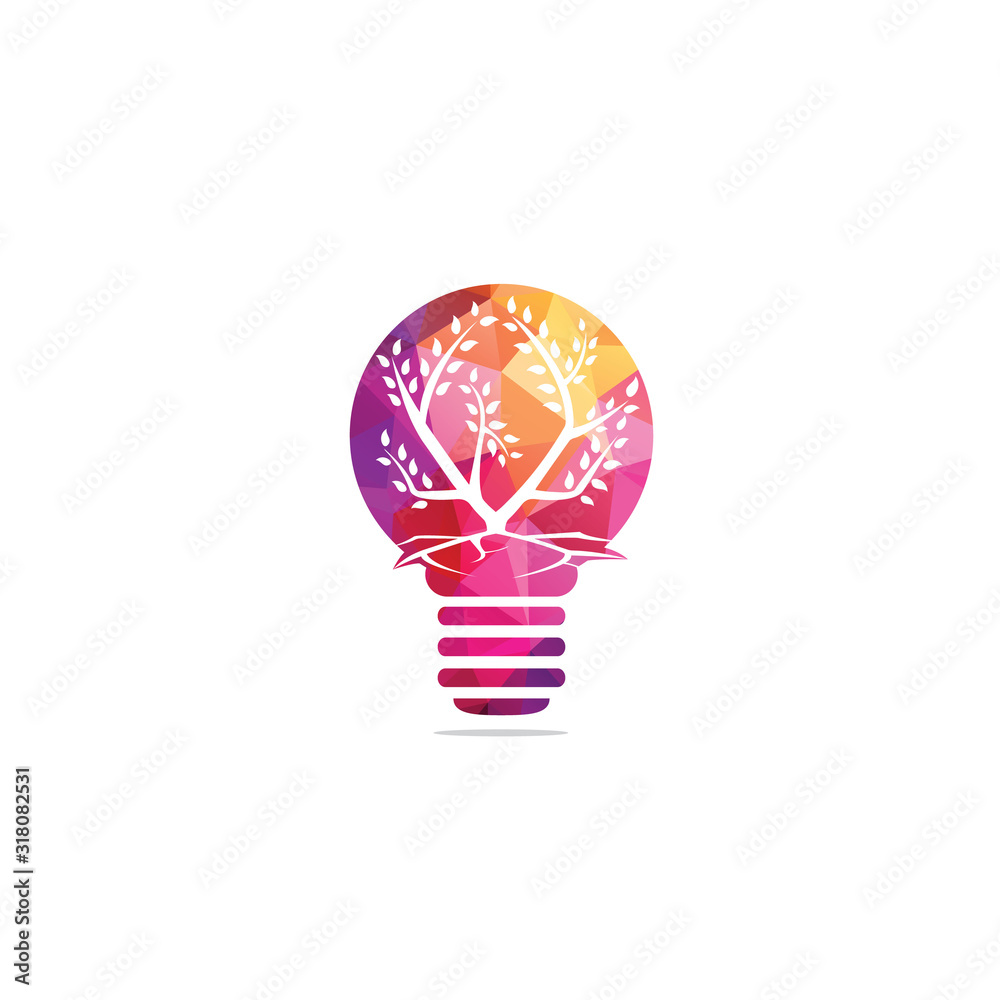 Bulb lamp Tree Roots vector logo design. Vector tree with roots logo ...