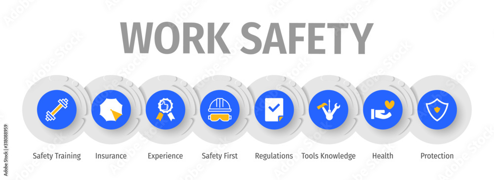 Work Safety Banner With Icon. Work Safety Flat Vector Icons. Work ...