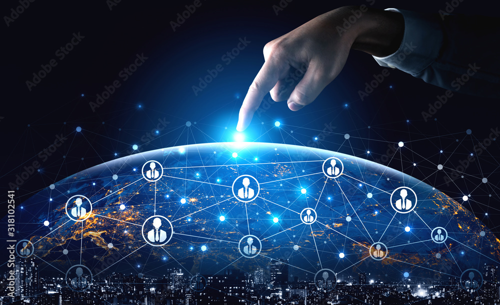 People network and global communication concept. Business people with ...