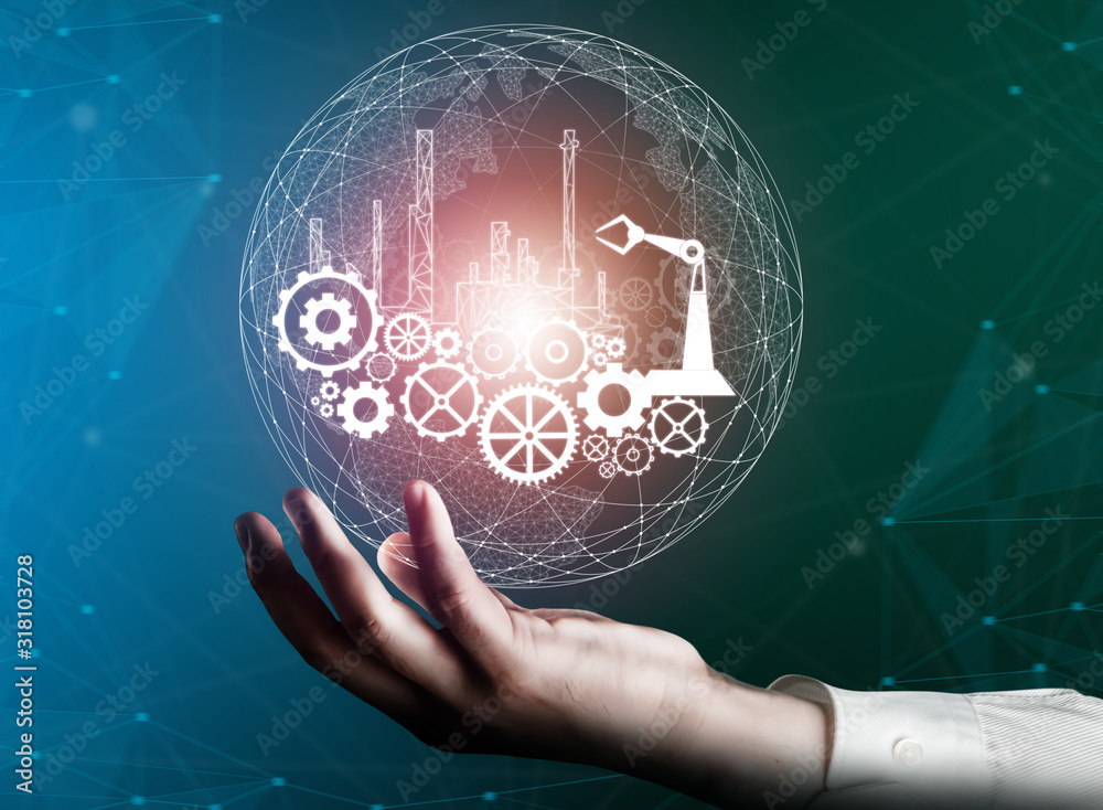 Futuristic industry 4.0 concept - Engineering with graphic interface ...