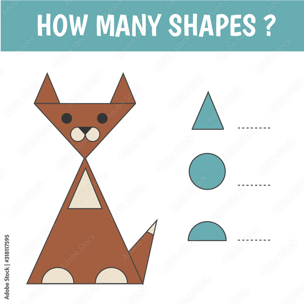 Educational game for kids. Geometrical figure dog. Count how many ...
