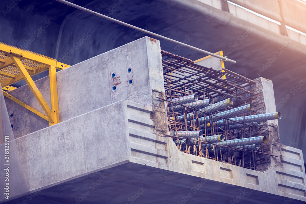 Reinforce iron cage for a bridge column. Steel structure of columns and ...