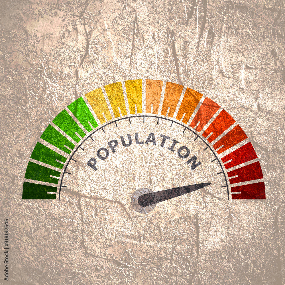 Population word on growth diagram. Color scale with arrow from green to ...