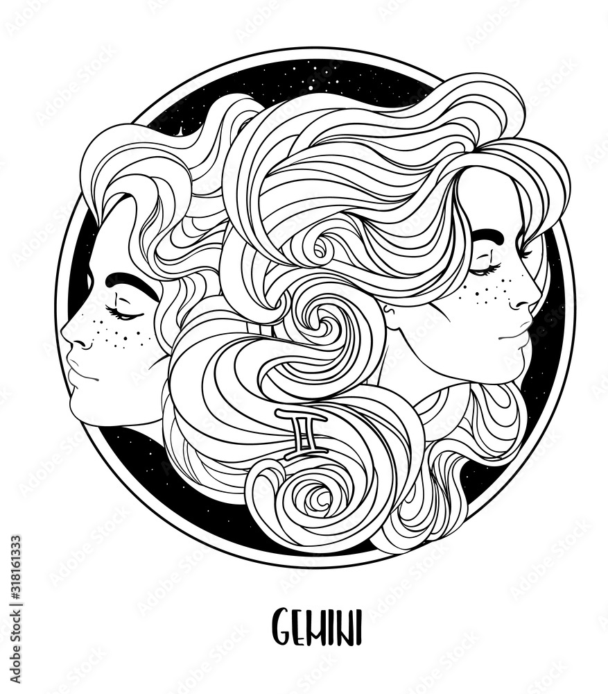 Illustration of Gemini astrological sign as a beautiful girl. Zodiac ...
