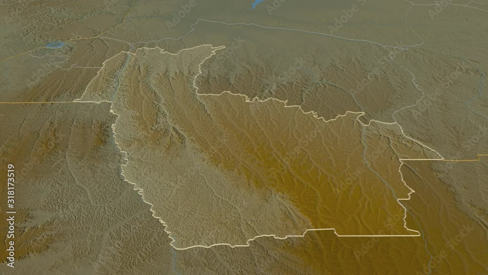 Kwango, province with its capital, zoomed and extruded on the relief ...