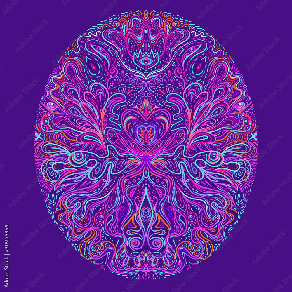 Hypnotic shamanic acid seamless pattern. Hand drawn design in ethnic ...