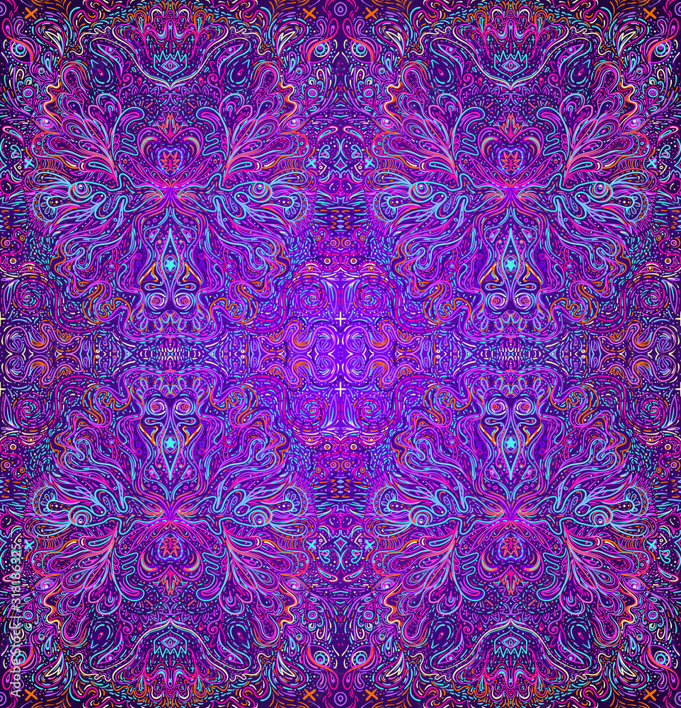 Hypnotic shamanic acid seamless pattern. Hand drawn design in ethnic ...
