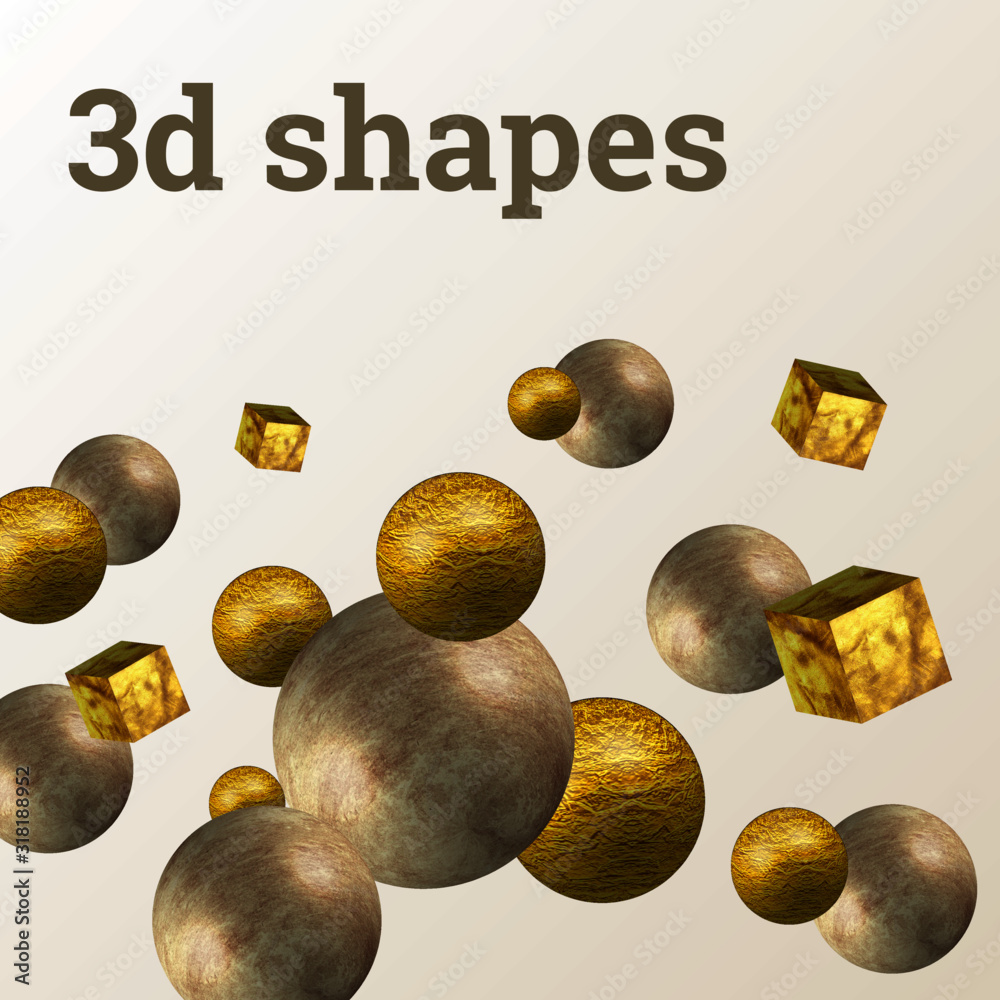 3d vector shapes with golden textures for banners on light background ...