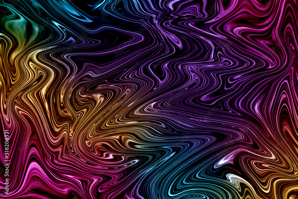 Abstract liquified metal digital illustration. Metallic marble or ...