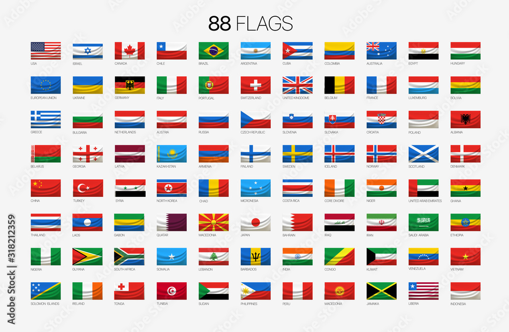 88 national flags with names Stock Vector | Adobe Stock