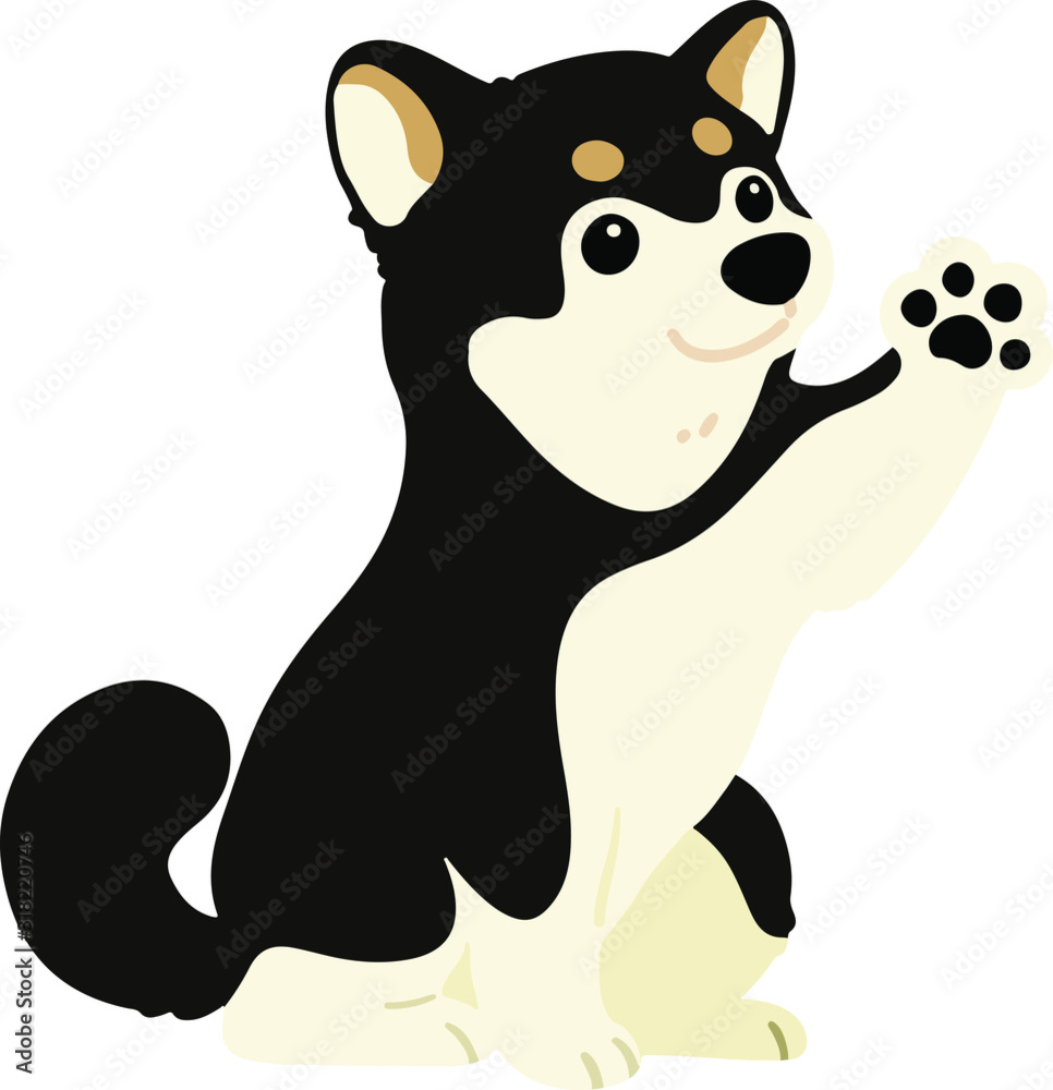 Flat colored black Shiba Inu sitting waving hand Stock Vector | Adobe Stock