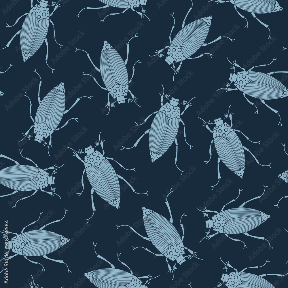 Vector Blue Insects on Dark Blue Background Seamless Repeat Pattern ...
