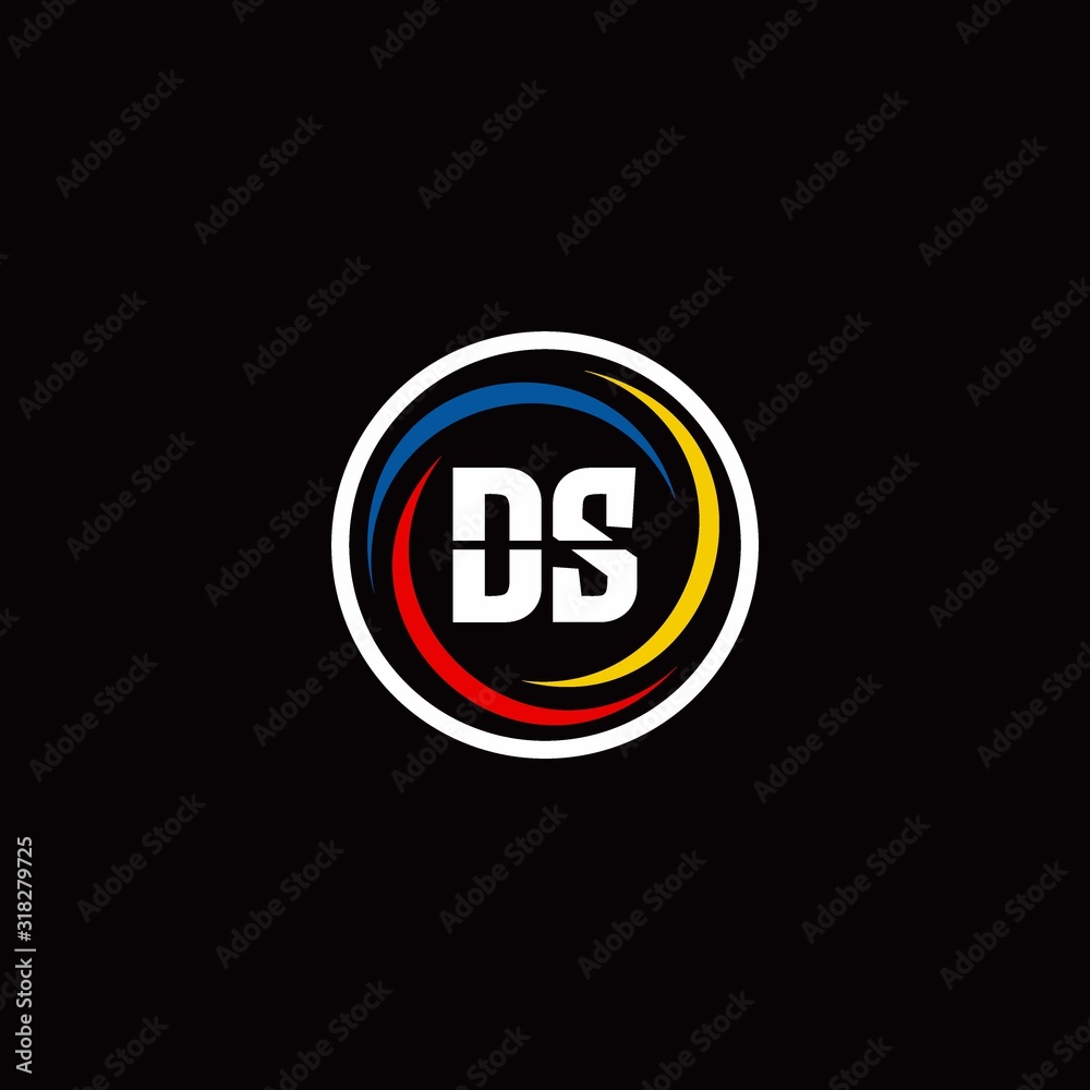 DS logo monogram isolated on circle shape with 3 slash colors rounded ...