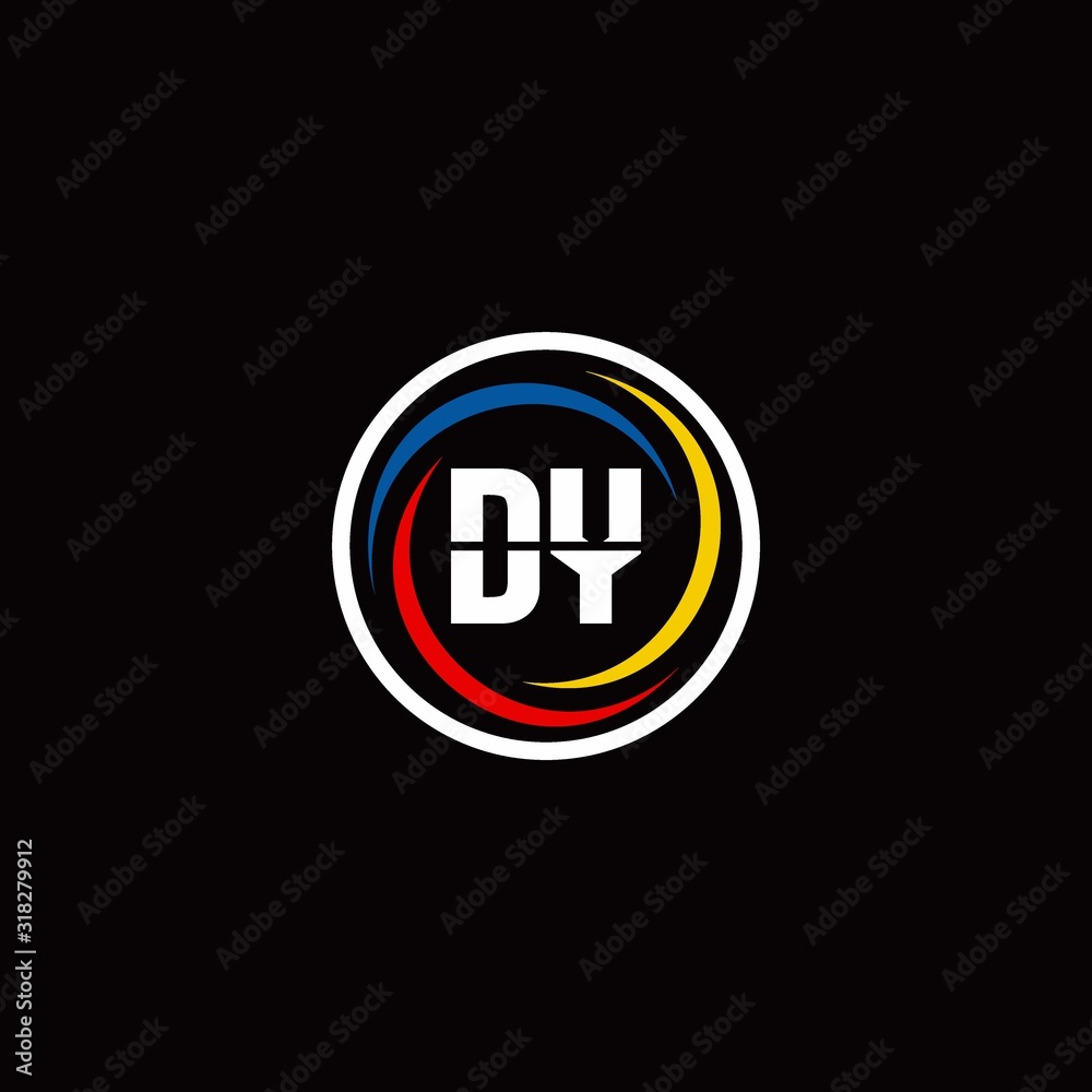 DY logo monogram isolated on circle shape with 3 slash colors rounded ...