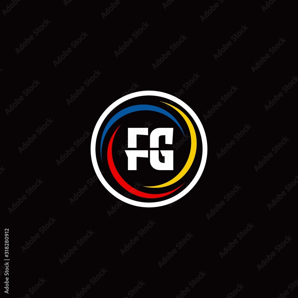 FG logo monogram isolated on circle shape with 3 slash colors rounded ...