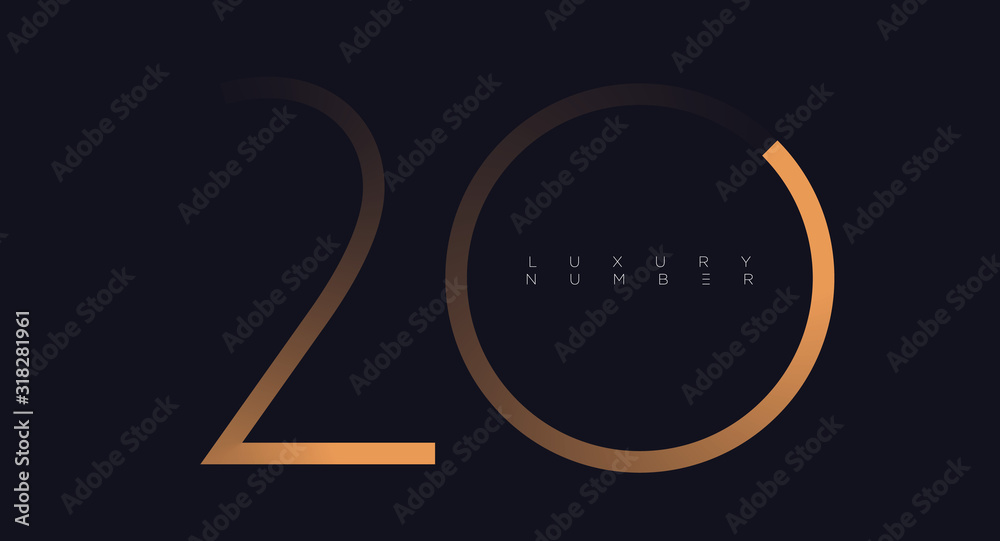 Golden line two - zero numbers vector font alphabet, modern minimal ...