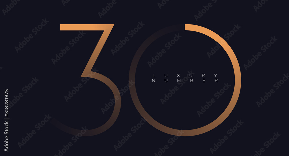 Golden line three - zero numbers vector font alphabet, modern minimal ...