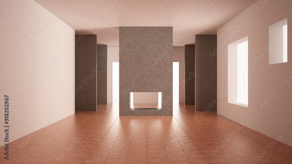 Empty room interior design, open space with white and concrete walls ...