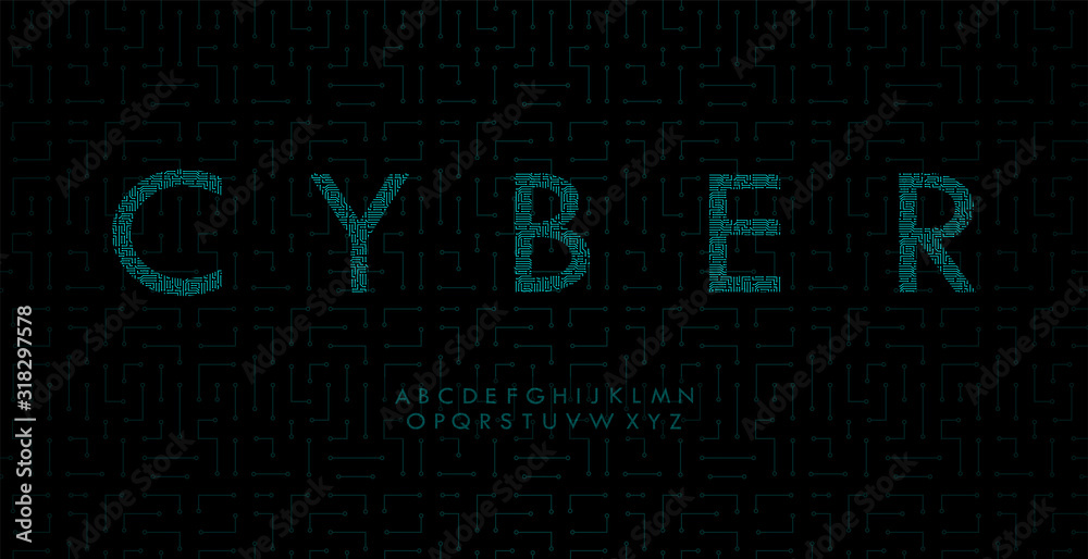Circuit board type alphabet font. Digital high-tech style letters on ...