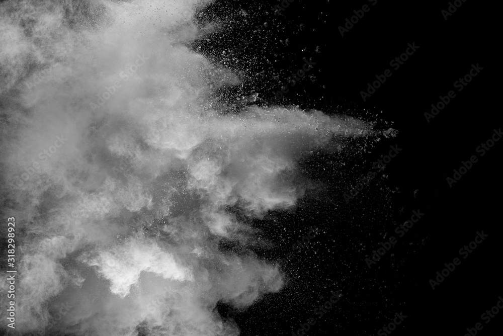 Explosion of white dust on black background. Stock Photo | Adobe Stock