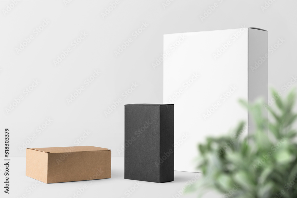 Packages, boxes composition mockup on white background, blank to place ...