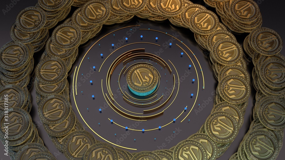 Golden coin with Saudi Arabia currency symbol. Saudi riyal sign 3d ...